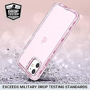 ULAK Compatible with iPhone 11 Case Clear Glitter, Hybrid 3 in 1 Shockproof Protective Phone Case Designed for Women Girls, Heavy Duty Bumper Cover for iPhone 11 6.1 inch, Pink Glitter