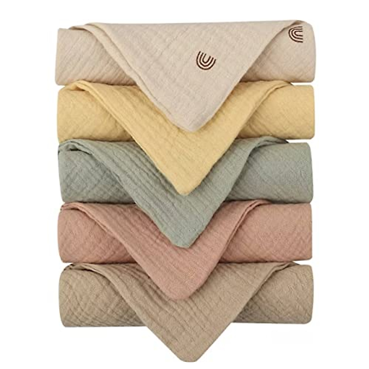Baby Muslin 100%Cotton Burp Washcloth 4 Layer Small Saliva Towel Wash Face Towel Hypoallergenic 5 Pieces 8x8.5in Cloths Multi-Colors Washcloths Baby Burping Cloth Newborn Gift Sets,Small 8x8 inches