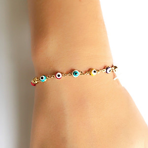 LESLIE BOULES Multicolored Evil Eye Beads Red Bracelet for Women Protection Jewelry