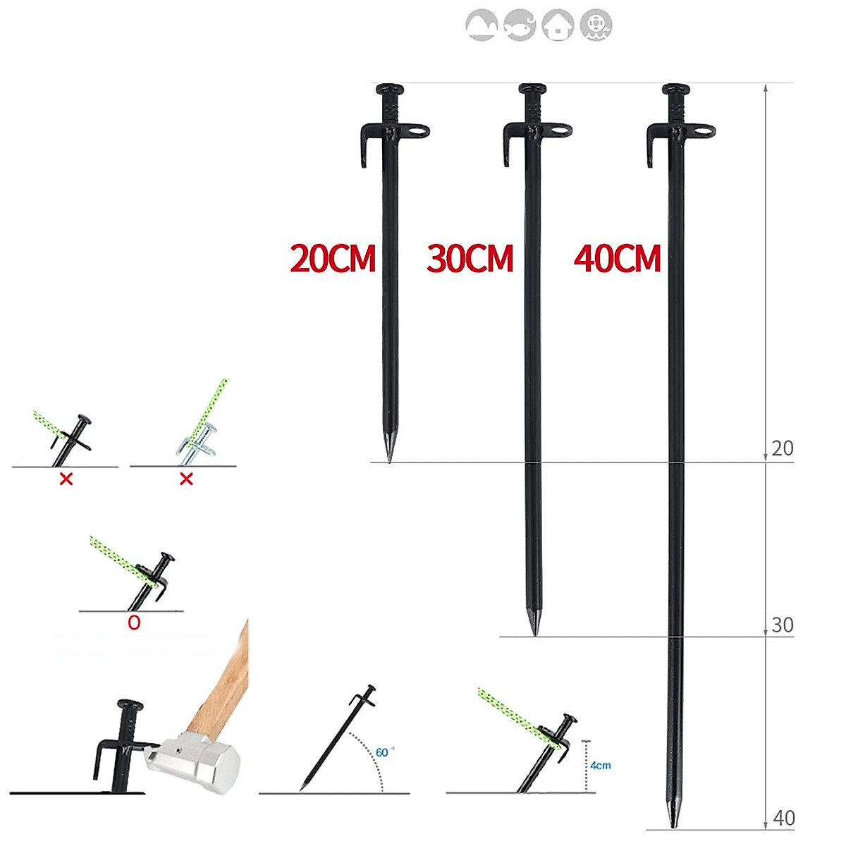 Tent Pile,Luminous Ring Storage Bag(8 Pieces) Sturdy Heavy Steel Tent Pile Ground Nail Metal Pile, Suitable for Outdoor Mountain Camping and Hiking (30cm)