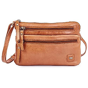Wise Owl Accessories Small Triple Zip Real Leather Women's Crossbody- Premium Vintage Crossover Shoulder Sling Bag (Mustard Multi-Wax)