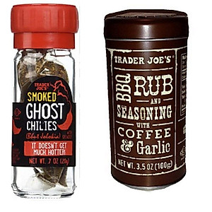 Gourmet Bundle -- 2 Trader Joe's Items: Smoked Ghost Chilies and BBQ Rub and Seasoning with Coffee & Garlic - PACK OF 3