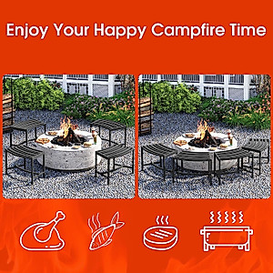 Mingyall Heavy Duty Curved Fire Pit Bench Set of 4, Metal Outside Bench, Outdoor Fire Pit Seating, Steel Backless Fire Pit Bench for Garden, Patio, Porch, Backyard, Plant Stand