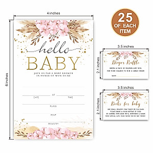 Baby Shower Invitations, Diaper Raffle Tickets and Baby Shower Book Request Cards, Blush Pink Boho Floral Baby Gender Reveal Party Supplies, Gender Neutral Baby Shower Decorations - 25 Sets(YQKTZ-019)
