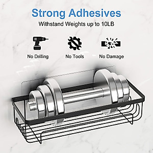 Enopdmb Shower Caddy Shelf & Bathroom Shower Organizer Rack with 12 Hook,No Drilling Wall Mount Shower Storage for Shampoo Conditioner Shower Shelf SUS304 Stainless Steel- 2 Pack (Black)