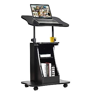 Tangkula Mobile Laptop Podium, Height Adjustable Podium Stand, Standing Desk, Rolling Desk Laptop Cart with Swivel Top & Movable Wheels