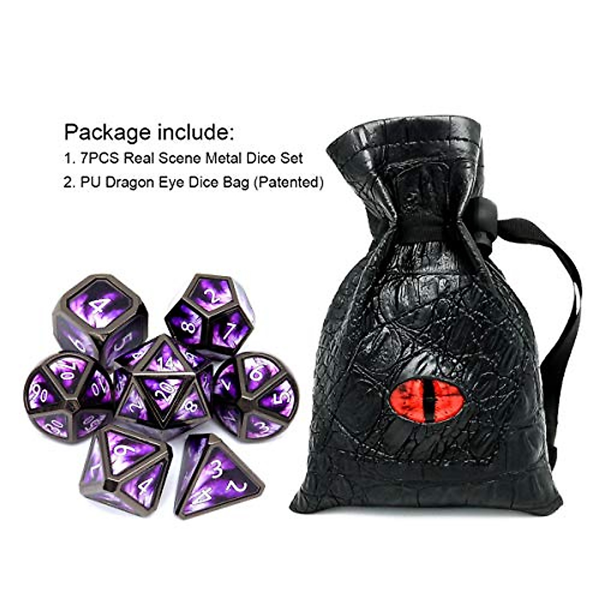 Haxtec Metal DND Dice Set Purple Black Real Scene D&D Dice for Dungeons and Dragons Gift RPG Games-Elderitch Blast