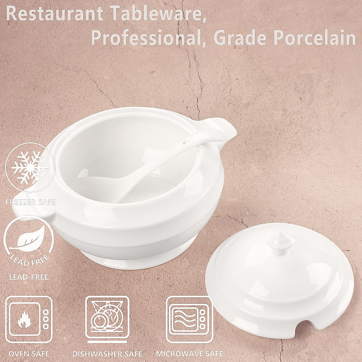 jinsongdafa Casserole Dish with Serving Handle, Soup pot 1.6-quart, French White Ceramic Tureen with Lid and Ladle, for Dinner and Party, Microwave, Dishwasher, Oven Safe 10.2 Inch