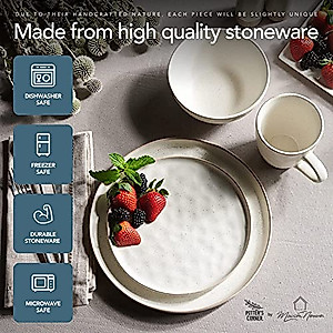 Potter's Corner by Maison Neuve 16-Piece Dinnerware Set Service for 4 - Hand Crafted Bowls and Plates Set w/Mugs, Stoneware Dinnerware Set, Microwave & Dishwasher Safe Plate Set - Oxford White