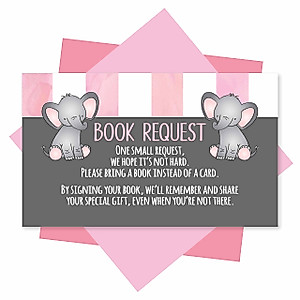 25 Books For Baby Shower Request Cards - Pink Elephant Baby Shower Invitation Inserts, Book Request Baby Shower Guest Book Alternative, Bring A Book Instead Of A Card, Baby Shower Book Request