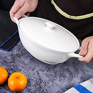 jinsongdafa Casserole Dish with Lids,1.9 Quart French White Ceramic Tureens, 12.1x7.3 Baking Dish, Serving Tureen Soup, for Casseroles, Lasagna Cookware Set, Microwave, Oven Safe