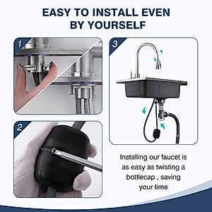 Stainless Steel 304 Kitchen Sink Faucet with Pull Down Spray Outdoor RV Kitchen Faucet Pull Out Extension Utility Farmhouse Faucets for Sink 1 Hole,Single Handle Rent Apartment Dorm Kitchen Faucet