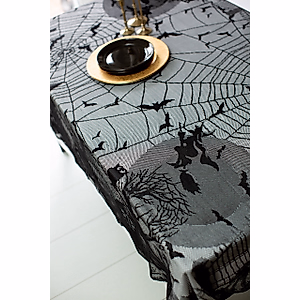 Benson Mills Halloween Fabric Tablecloth, Halloween Table Cloth for Dinners and Parties (Spooky Spirits Web Lace, 60" x 104" Rectangular)