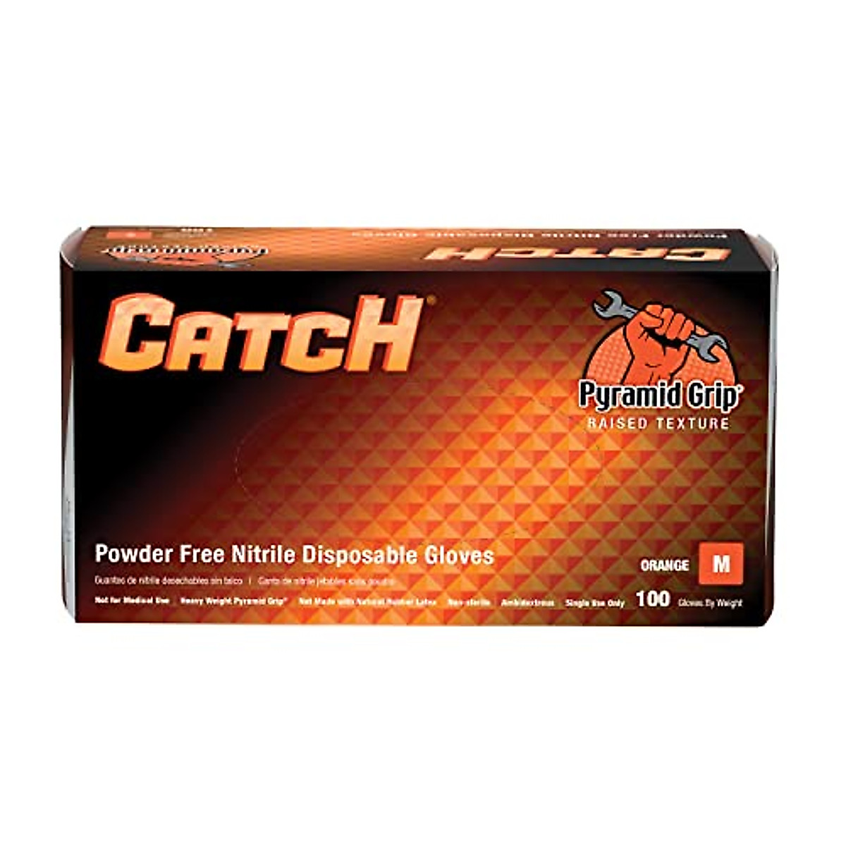 Adenna CAT455 Catch 9 mil Powder-Free Nitrile Gloves, Raised Grip, Orange, Medium, Box of 100