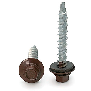Hex Washer Head Mechanical Galvanized Mini Driller Roofing Screws Brown Finish - #10 x 3" Qty 25