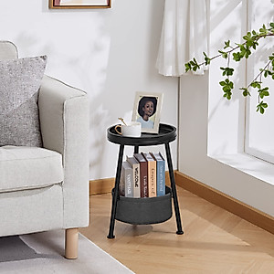 LEMONDA Small Round End Table, 2 Tier Round Side Table with Storage Basket,11.8”D*17.8”H Small Round Table,Sofa Side Table,Small Round Nightstand for Living Room Bedroom