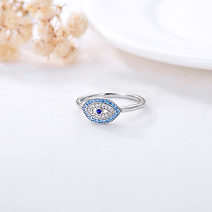 PELOVNY Evil Eye Ring Sterling Silver 925 - Turkish Evil Eye Ring - Light Blue CZ All Seeing Eye Rings For Women Size 8