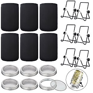 6 Pack Sprouting Lids with Stainless Steel Sprouting Jar Stands, Blackout Sleeves, Sprouting Kit for Wide Mouth Mason Jar, Organic Sprouts