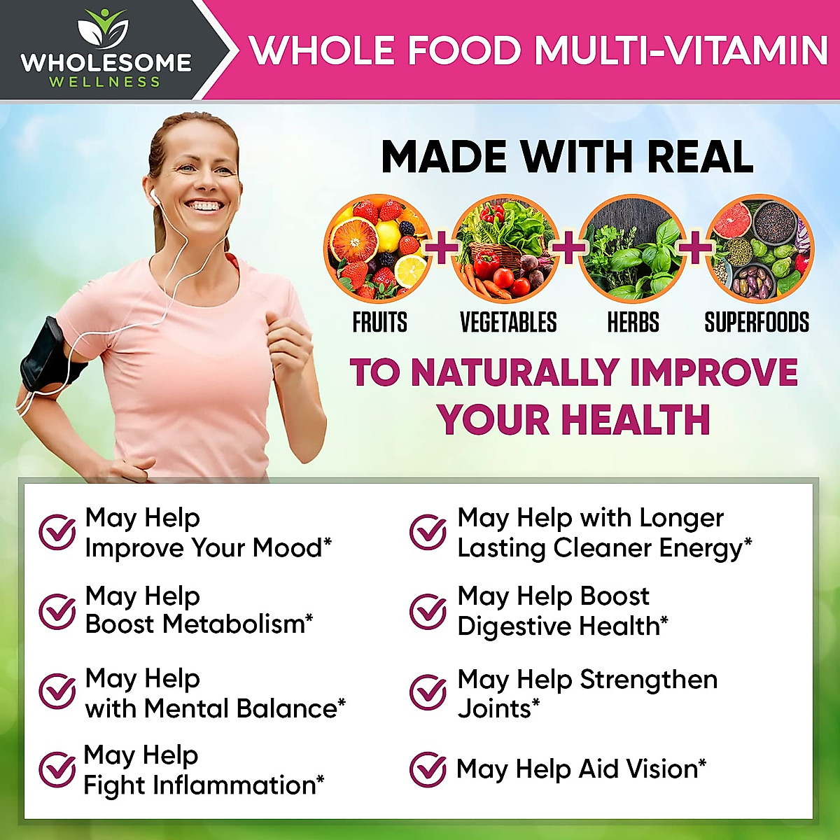 Whole Food Multivitamin for Women - Natural Multi Vitamins, Minerals, Organic Extracts - 120 Tablets