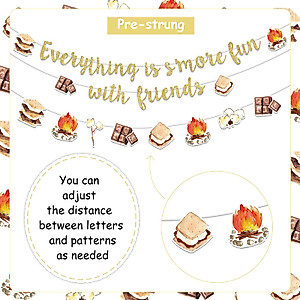 Fangleland S’more Banner Decorations - Everything Is S’more Fun with Friends Bonfire Camping Themed Garland Hanging Decors Birthday Gender Reveal Pregnancy Celebration Party Supplies