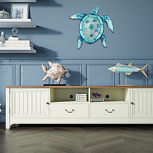 LIFFY 20Inch Metal Sea Turtle Wall Decor Hanging Wall Art Decorations for Beach Pool Patio Seametal