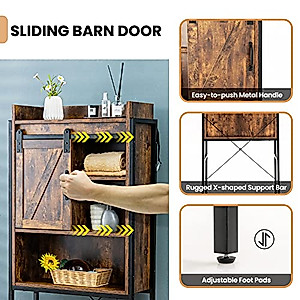 Giantex Over The Toilet Storage Cabinet, 4-Tier Bathroom Organizer w/ 3-Position Adjustable Shelves & Sliding Barn Door, Freestanding Toilet Space Saver Shelf for Bathroom, Laundry (Rustic Brown)