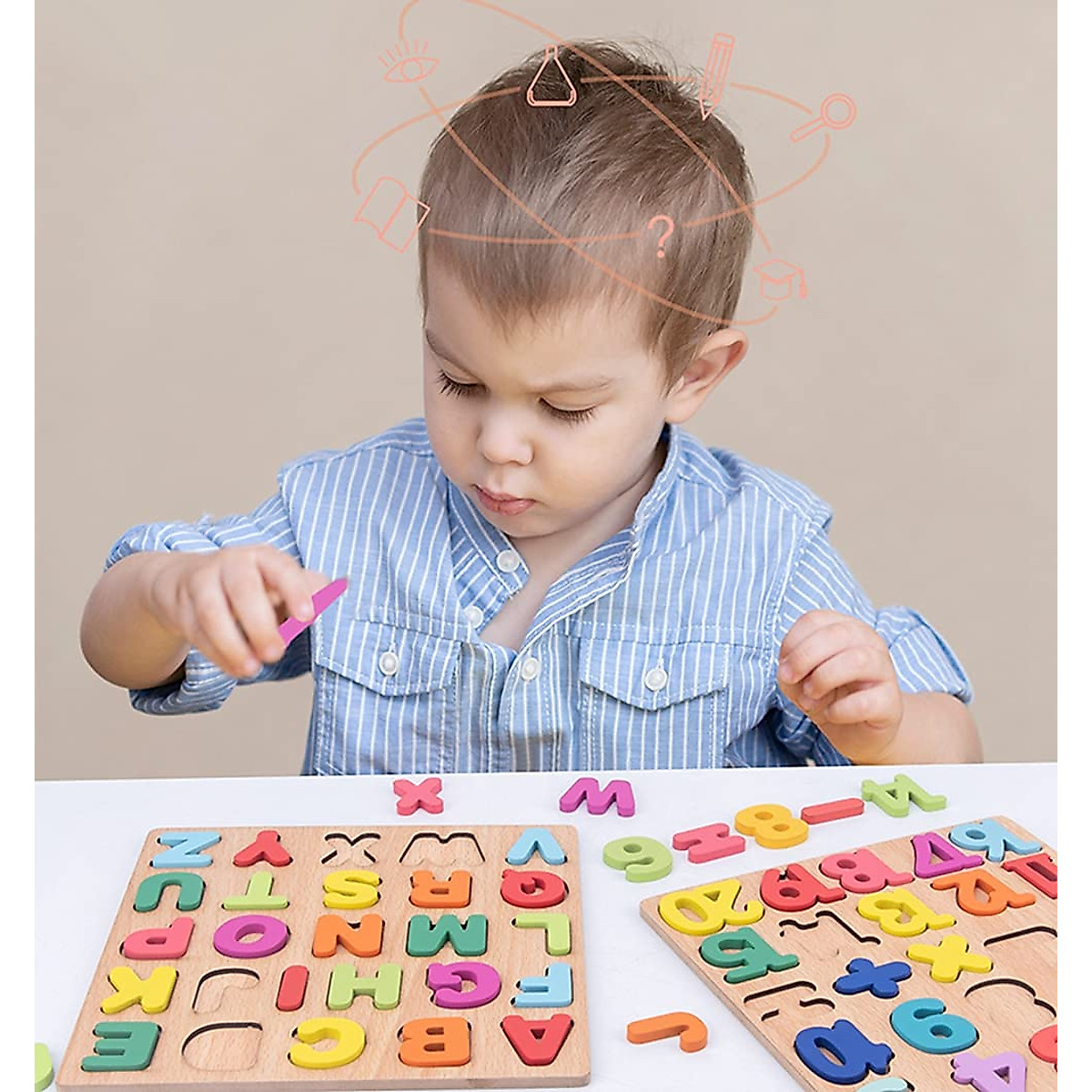Wooden Toddler Puzzles 2 Packs Kids Educational Learning Toys Preschool Puzzles Letters Alphabet Number for 1 2 3 4 5 Year Old Boy Girl Toddler Children Gifts