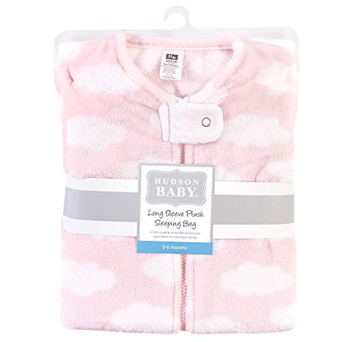 Hudson Baby Unisex Baby Plush Sleeping Bag, Sack, Blanket, Pink Clouds, 12-18 Months