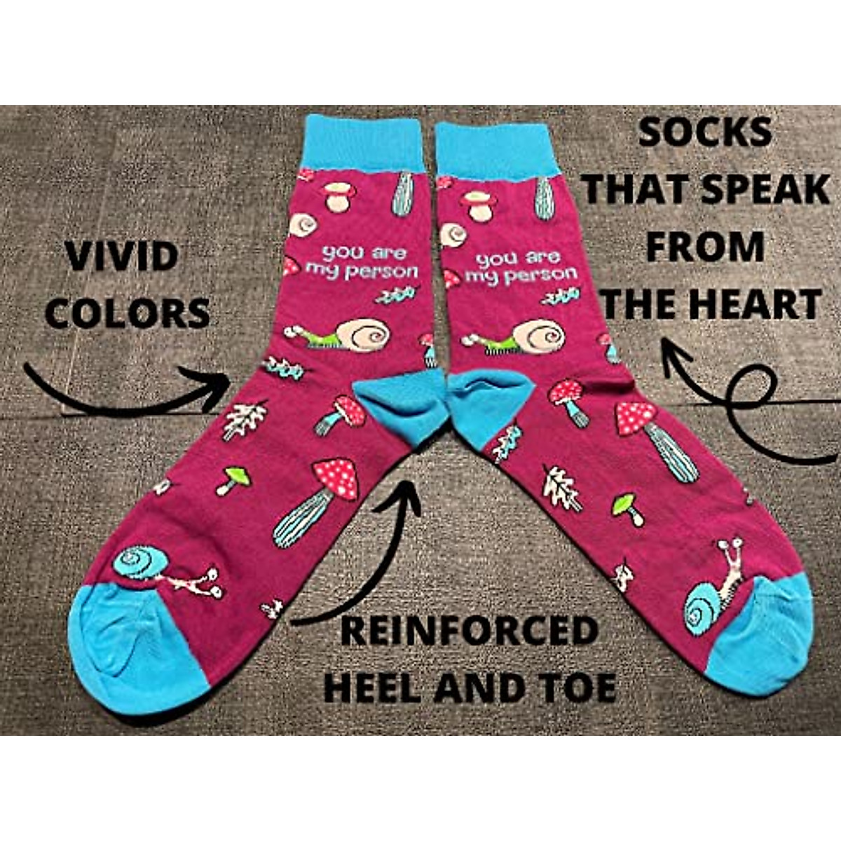 Funny Cheap Socks - Magic Mushroom Socks - Snail Socks - You Are My Person - Birthday Gift for Men Women and Teens