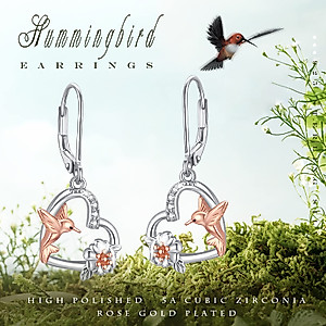Hummingbird Earrings for Women Daughter Sister 925 Sterling Silver Daisy Flower Hummingbird Dangle Drop Earrings Jewelry Hypoallergenic Leverback Earring Gift for Thanksgiving Day Christmas