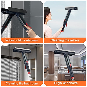 MRSUNKI 4 in 1 Water Spray Squeegee Window Cleaner with Sewage Collection Scraper 90" Window Cleaning Tool Kit with Extension Pole Telescopic Window Washing Equipment with 3 Replaceable Pads