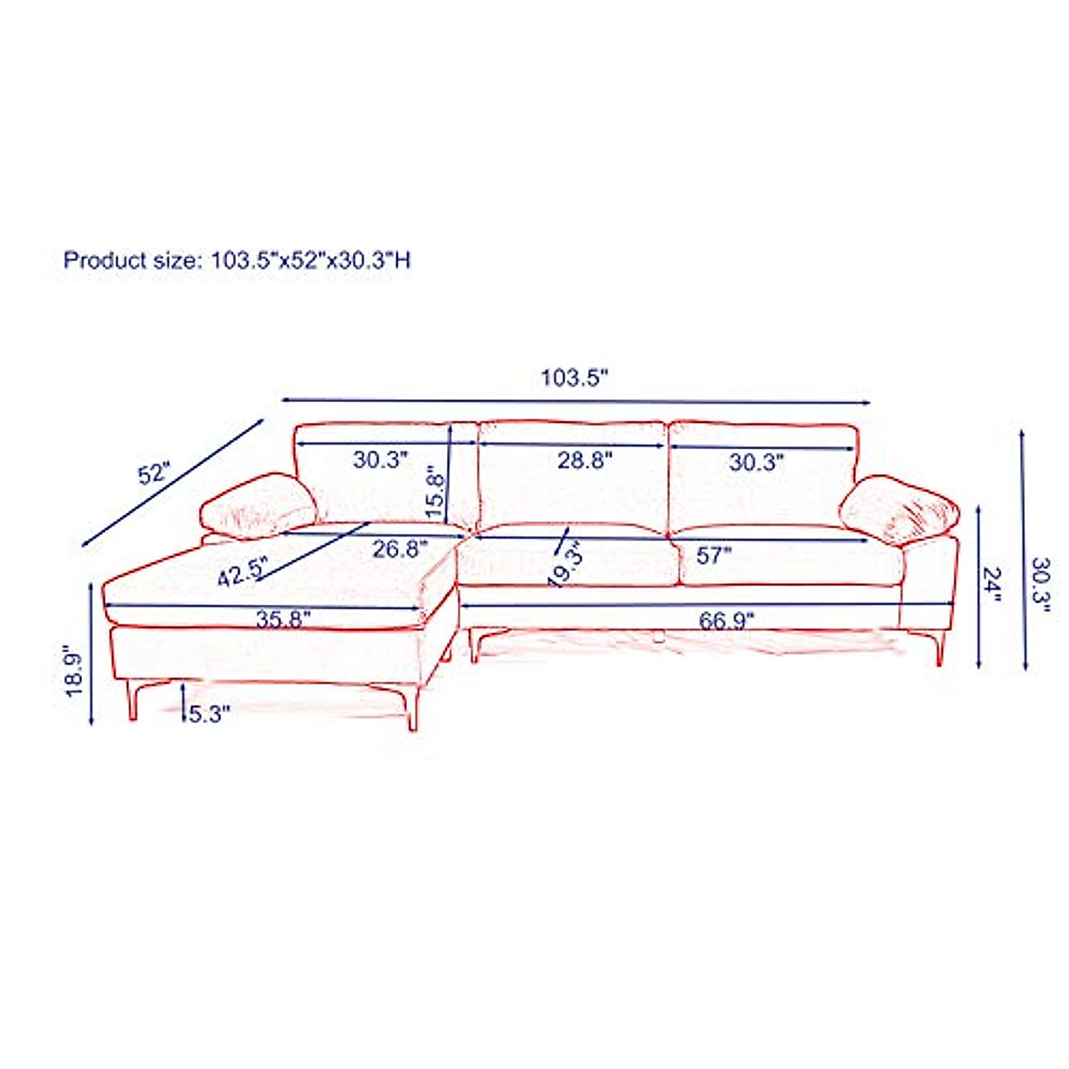 Restar Sectional Couch Left-Hand Facing, L-Shaped Couch for Family Living Room, Modern Large Velvet Sectional Sofa with an Extra-Wide Chaise Lounge (Light Grey)