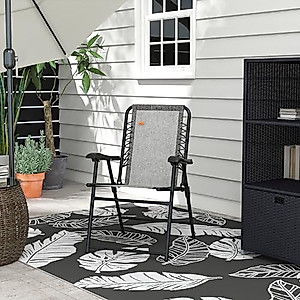Outsunny Patio Folding Chair, Outdoor Bungee Sling Chair w/Armrests, Portable Lawn Chair for Camping, Garden, Pool, Beach, Backyard, Gray