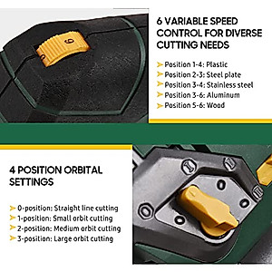 Jigsaw, KKnoon 6.5 Amp 3000 SPM Jig Saw with Laser, 800W Pure Copper Motor, 6 Variable Speed, 6 Replacement Blades, ±45° Bevel Cutting, 4 Orbital Settings, with Tool case