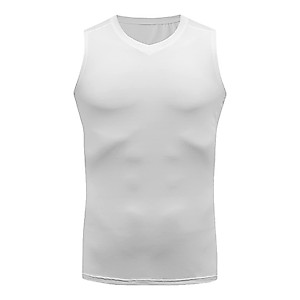 Compression Shirt Men Fitness Compression Tank Top Sleeveless Shirt Quick Dry Bodybuilding Workout Running Vest White M