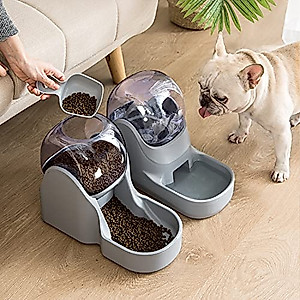 Automatic 3.8 L Waterer and Feeder Bundle Set, for Dog and Cat, Light Gray