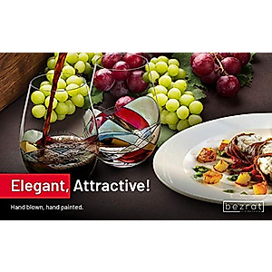 Bezrat Stemless Wine Glasses Set of Two | Hand Painted Large Premium Red and White Wine glasses | Lead-Free Crystal | Essential Wine Gift | 18 Ounces (Blue)