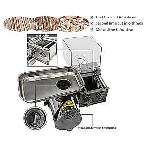 TECHTONGDA Electric Meat Cutter Slicer Grinder Crusher Commercial Shredded Diced for Steak Beef Pork 5mm Cutter and 6mm Plate for Grinder