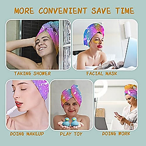 2 Pack Hair Towel Wraps for Kids Girls, Microfiber Hair Towel Mermaid Rapid Drying Towel with Button for Hair Turbans for Wet Hair Head Towels Wrap Twisty Anti Frizz Towel for Kids Women Girls