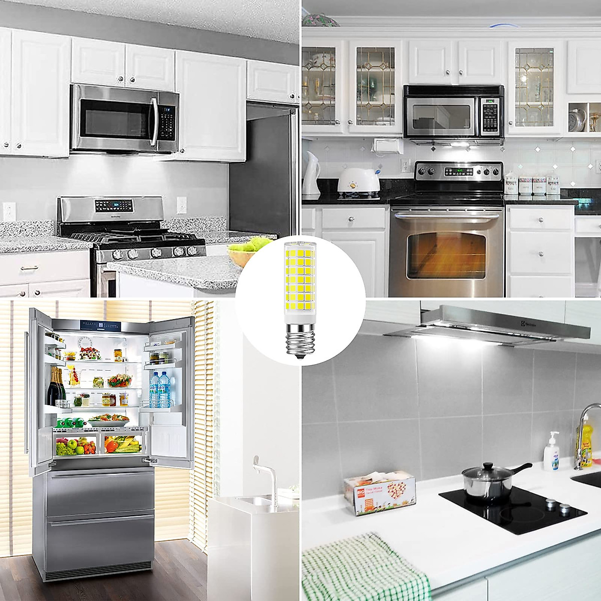 TAIYALOO LED Microwave Light Bulbs Under Hood 60W Equivalent, E17 LED Bulb Dimmable for Range Hood, Refrigerator, 7W 630 Lumens, LED Appliance Light Bulb Over Stove, Daylight White 6000K, 2 Pack