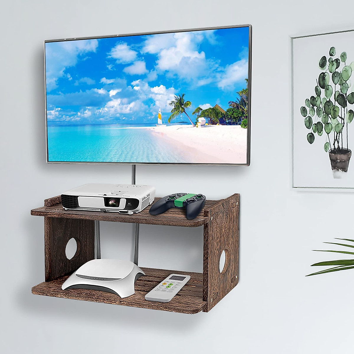BEARUT 1 Projector & Router Wall Mount Floating Shelf, Traditional Style, Wooden, 14.8" x 7.1" x 9.4"