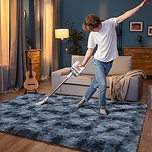 HOMORE Soft Fluffy Rug for Bedroom, Tie Dye Rugs for Living Room, Non Slip Shaggy Plush Carpet for Kids Nursery Toddler, 5x7 Feet Area Rugs for Room Floor, Blue Gray