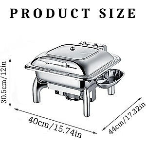 6 L Chafing Dish Set, Stainless Steel Buffet Server Warming Tray with Water Pan & Fuel Holders, for Restaurant Catering Parties Weddings Picnics Food Warmer