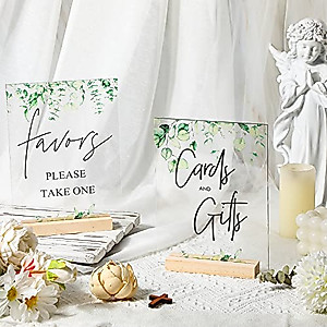 4 Pcs Acrylic Wedding Signs for Ceremony and Reception 8 x 6 Inch Wedding Reception Signs with Wooden Stand Memorial Reserved Table Signs Clear Cards and Gifts Sign for Wedding Guest Book Signs