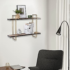 Oakrain Floating Shelves Wood, 32" Industrial Wall Shelves with Metal Frame for Bedroom, Living Room, Bathroom, Kitchen, Bar, Gold