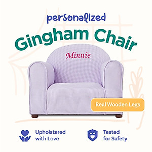 Keet Personalized Toddler Chair, Customize with Name, Personalized Kids Chair, Embroidered with Name, Kids Armchair Personalized, Easy to Coordinate, Ages 2-5 Years, Kid Sofa Chair, Gingham Lavender