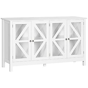 HOMCOM Sideboard, Buffet Cabinet with Tempered Glass Doors and Adjustable Storage Shelf, Credenza, White