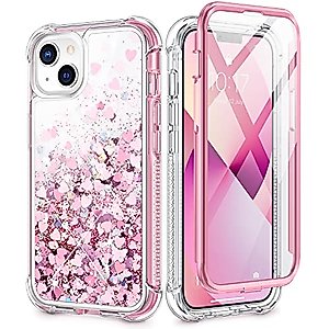 Caka Case Compatible for iPhone 13 Glitter Case, iPhone 14 Case for Women Girls with Built-in Screen Protector Bling Sparkle Liquid Full Body Protective Case for iPhone 13 14 6.1 inch - Rose Gold