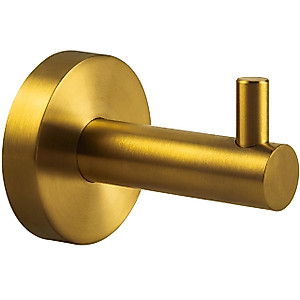 HITSLAM Gold Towel Hooks for Bathroom Wall Mounted, Brushed Brass Wall Mount Hooks Heavy Duty Premium SUS 304 Stainless Steel Rustproof 2 Pack