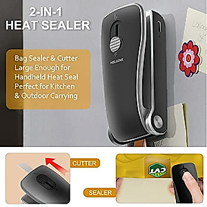 Mini Bag Sealer, HSLGOVE 2-in-1 Bag Sealer and Cutter Rechargeable & Portable Mini Vacuum Sealer with Soft Magnetic & Lanyard Bag Resealer for Food Storage Keep Your Snacks Fresh Kitchen Gadgets